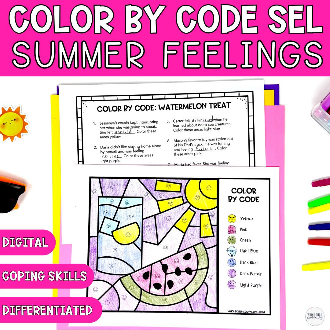 Watermelon Feelings Color by Code: Summer SEL Emotions Coloring ...
