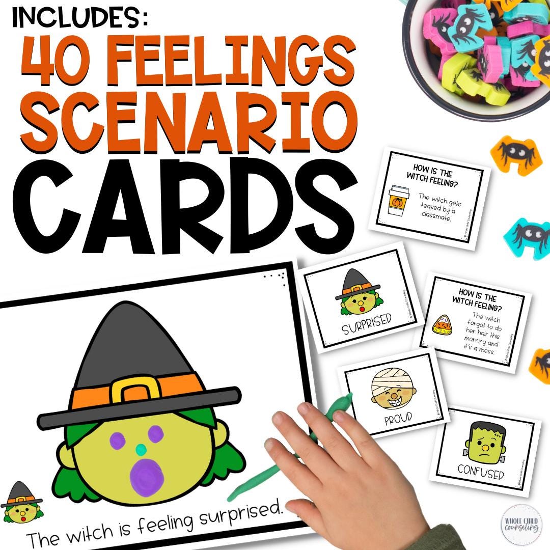 Halloween Naming Feelings Dough and Drawing Emotions Mats for Social ...