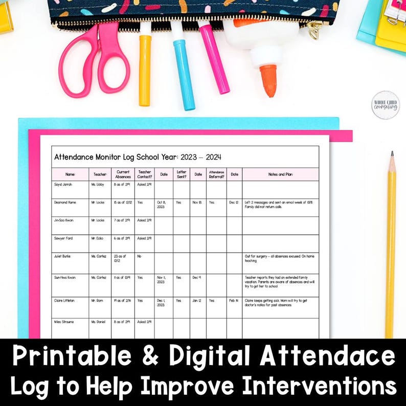 Attendance Monitor Log, School Counselor Organization, School Social ...