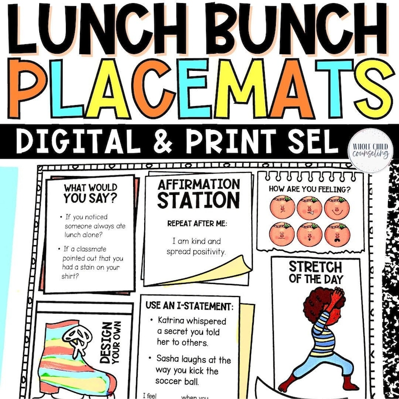Lunch Bunch Placemats SEL Worksheets 2, Morning Meeting Social Skills ...