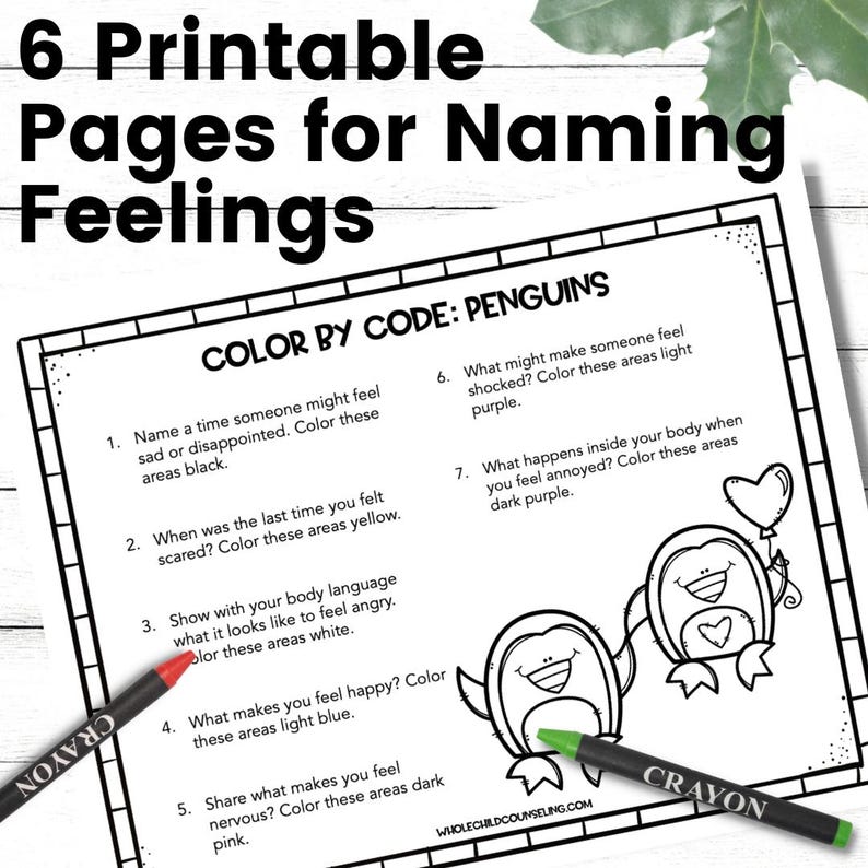 Penguin Color by Code Feelings, Social Emotional Learning, Emotional ...