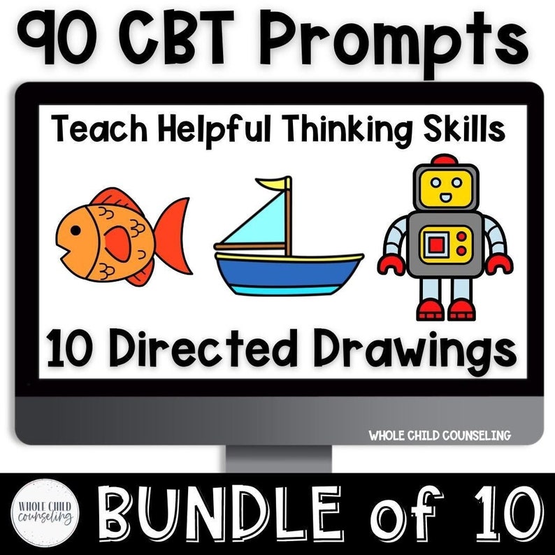 CBT Worksheets Guided & Directed Drawing Bundle, Counseling Tool, Art ...