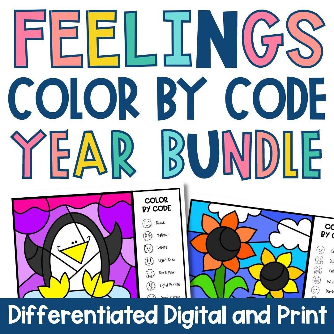 Naming Feelings Color by Code Worksheets for Kids, Social Emotional ...