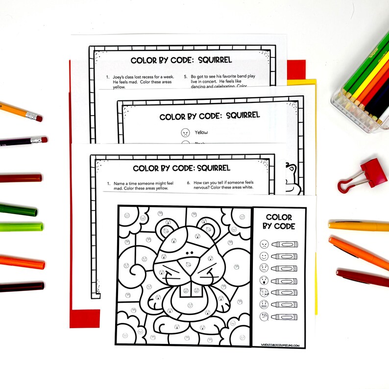Color by Code Fall Feelings Squirrel Activity, Autumn Social Emotional ...