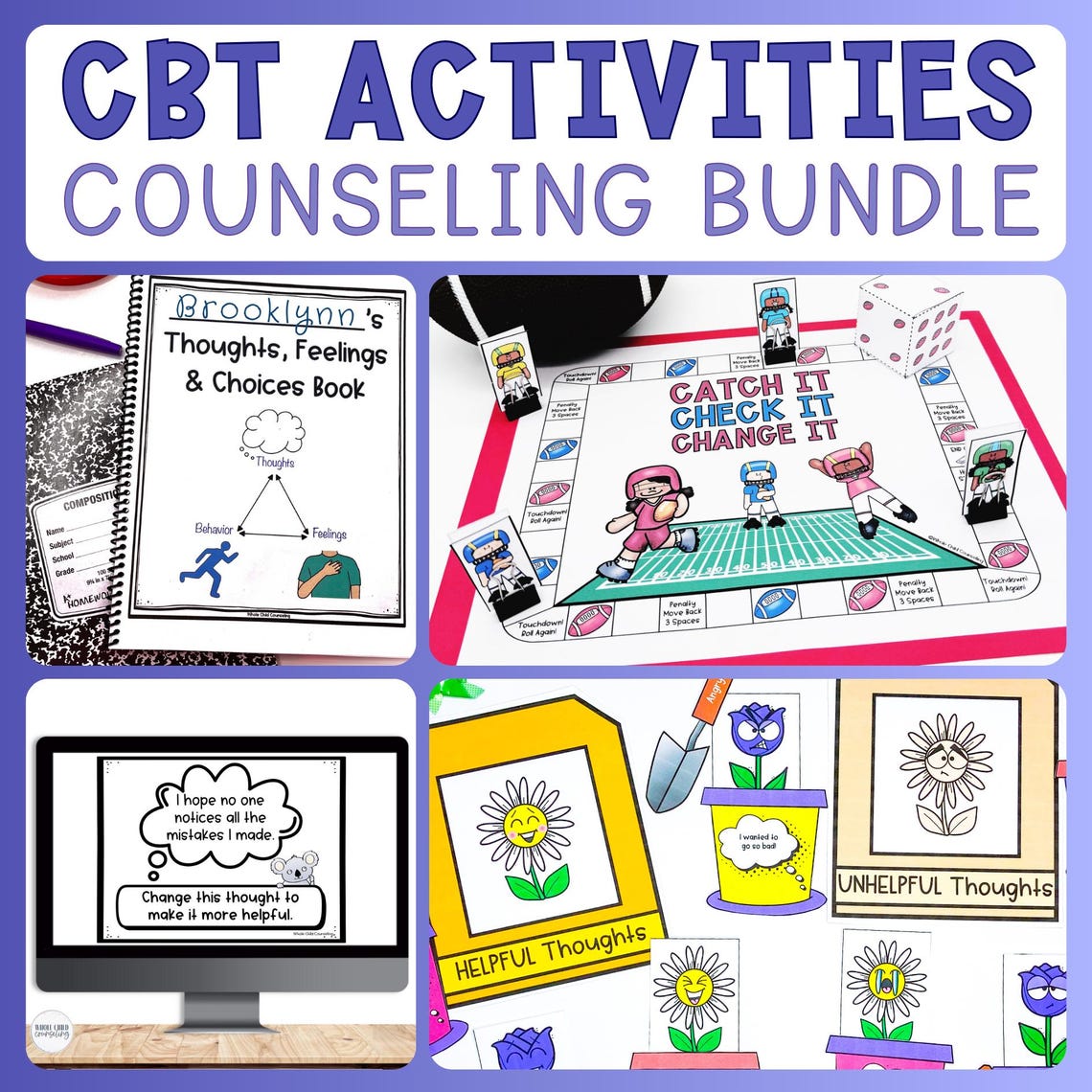 Cognitive Behavioral Therapy Counseling Activity & Workbook Bundle, CBT ...