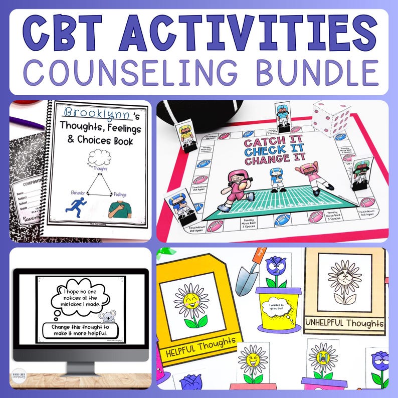 Cognitive Behavioral Therapy Counseling Activity & Workbook Bundle, CBT ...