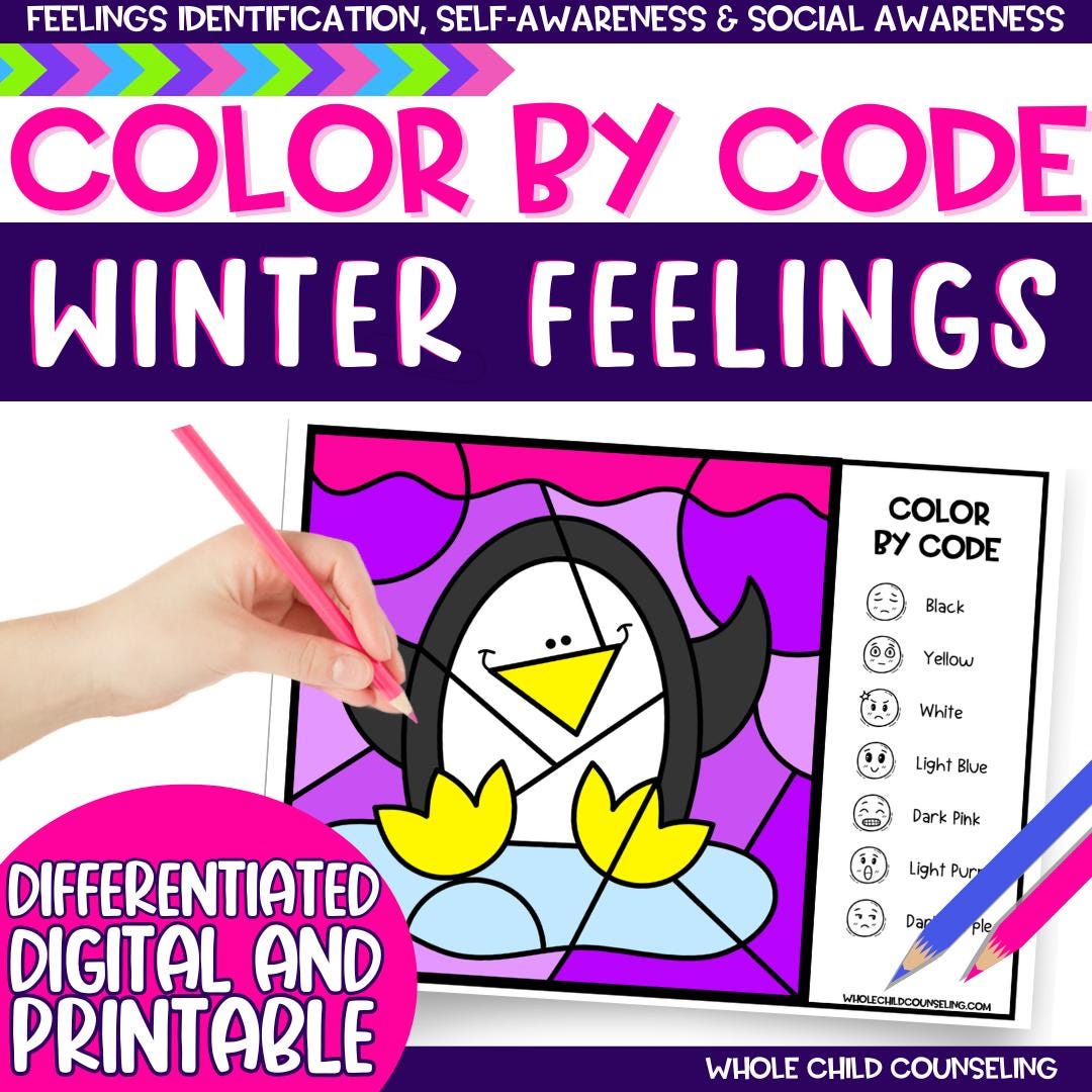 Penguin Color by Code Feelings, Social Emotional Learning, Emotional ...