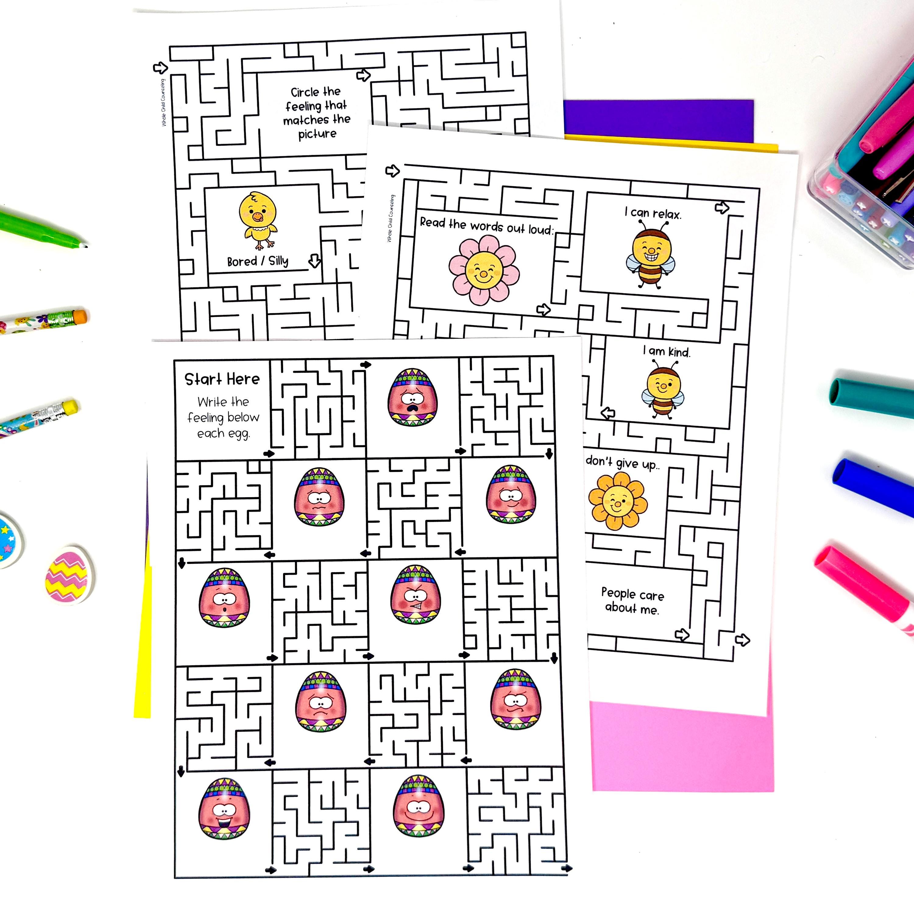 Easter Feelings Mazes, Printable Self Esteem Activity for Kids ...