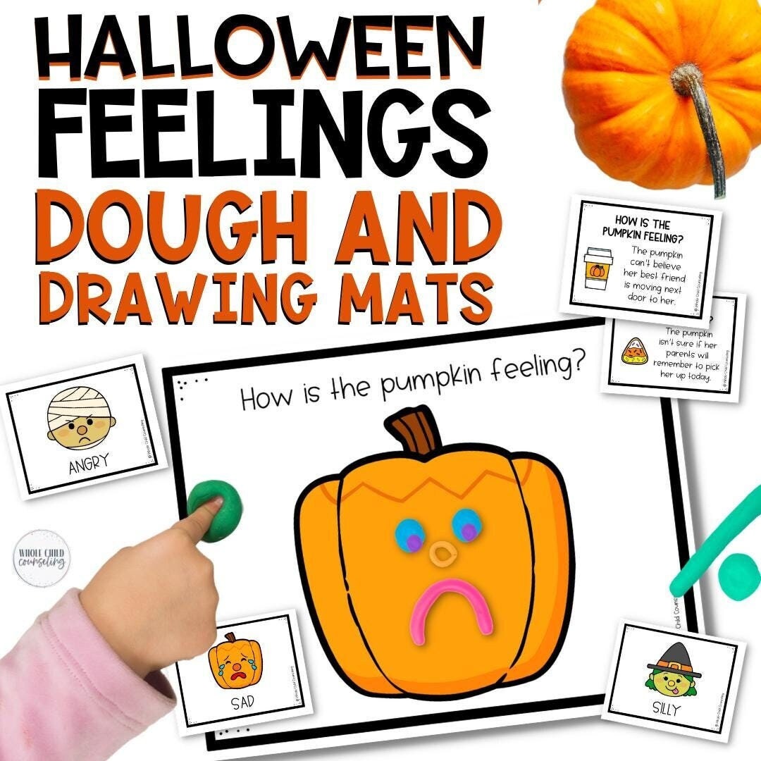 Halloween Naming Feelings Dough and Drawing Emotions Mats for Social ...