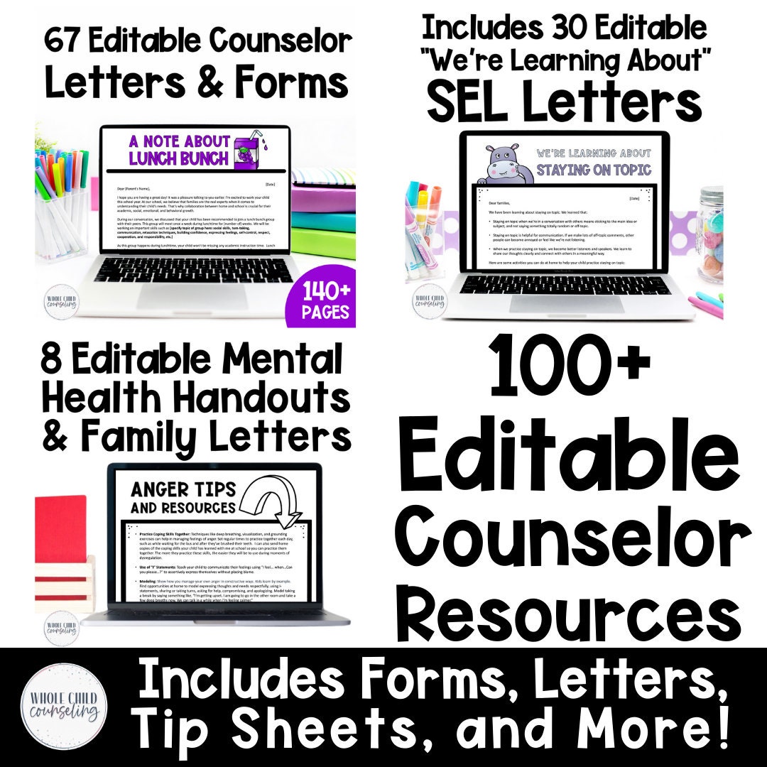 Counselor and Mental Health Letters Templates Forms & Handouts Bundle ...