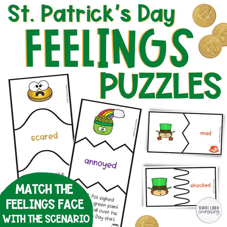 St. Patrick's Day Puzzles for Kids, Printable Feelings Puzzle, Social ...