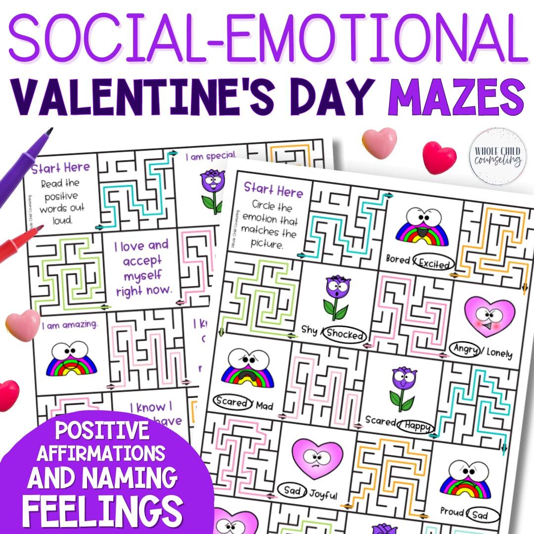 Valentine Mazes for Kids, Printable Self Esteem Activity for Kids ...