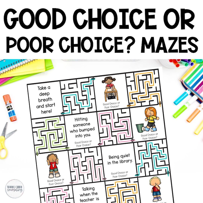 Good Choice Mazes for Kids, Printable Self Esteem Games Kids, Expected ...