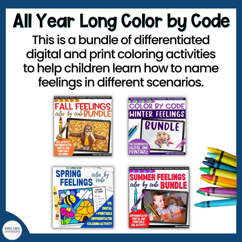 Naming Feelings Color by Code Worksheets for Kids, Social Emotional ...