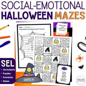 Halloween SEL Mazes: Self Esteem Worksheets & Affirmations for Kids ...