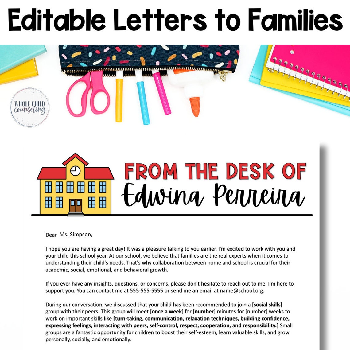 School Counselor Editable Letters Handouts & Forms for Parent ...