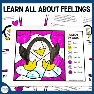 Naming Feelings Color by Code Worksheets for Kids, Social Emotional ...