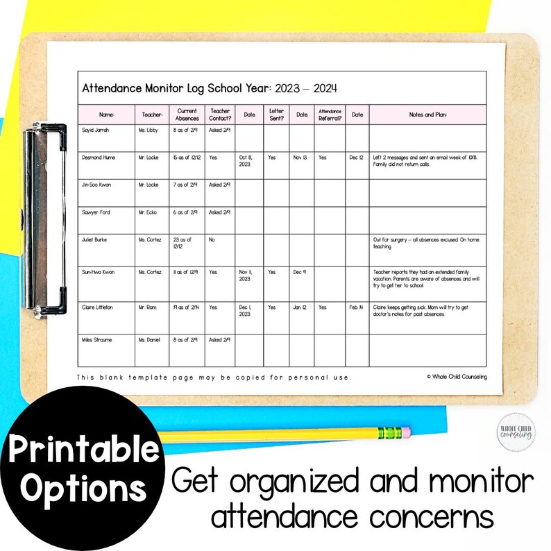 Attendance Monitor Log, School Counselor Organization, School Social ...