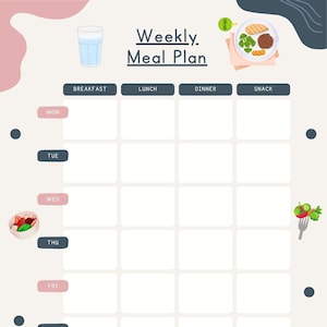Weekly Meal Plan Canva Template Editable Canva Weekly Meal Plan Digital ...