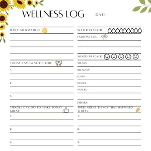 Wellness Log Editable Canva Template; Wellness Worksheet, Digital ...