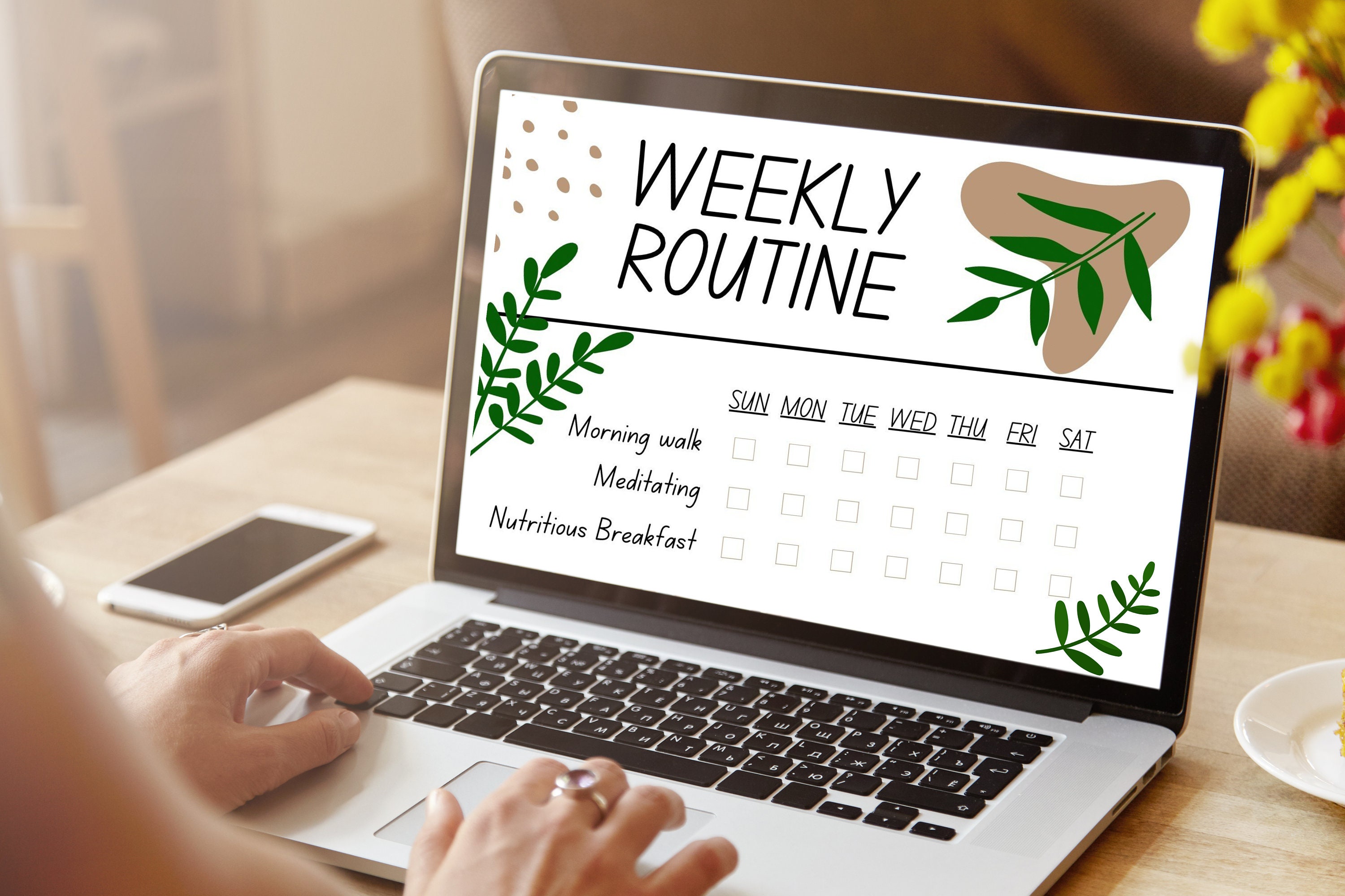 Weekly Routine Editable Canva Template Digital Weekly Planner Wellness ...