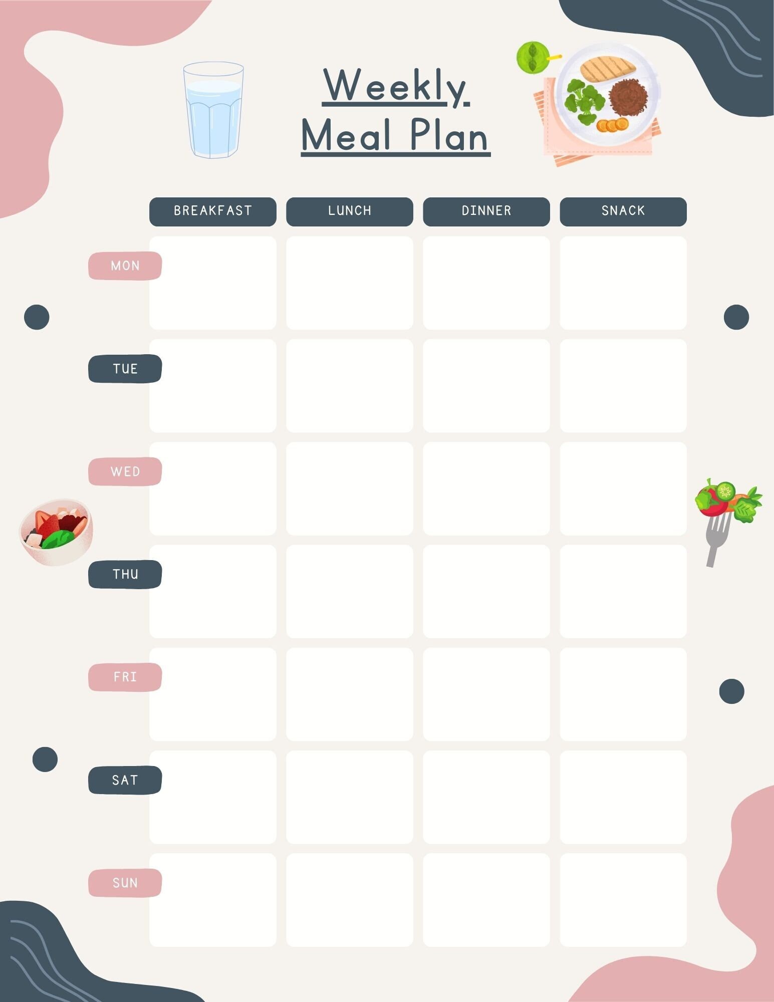 Weekly Meal Plan Canva Template Editable Canva Weekly Meal Plan Digital ...