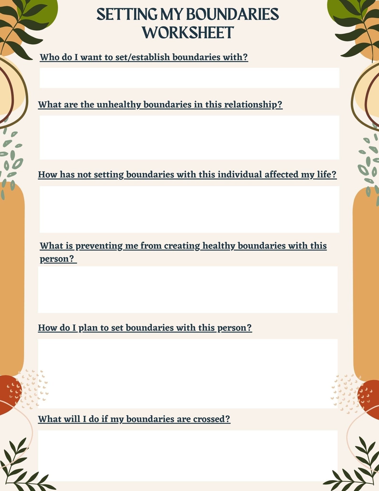 An Editable Setting My Boundaries Worksheet for Self-care, Self-esteem, and Mental Health ...