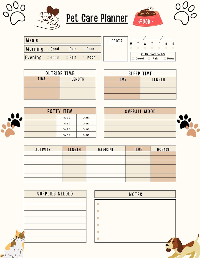 Editable Canva Pet Planner; Pet Care Log; Editable Pet Log; Pet Lover ...