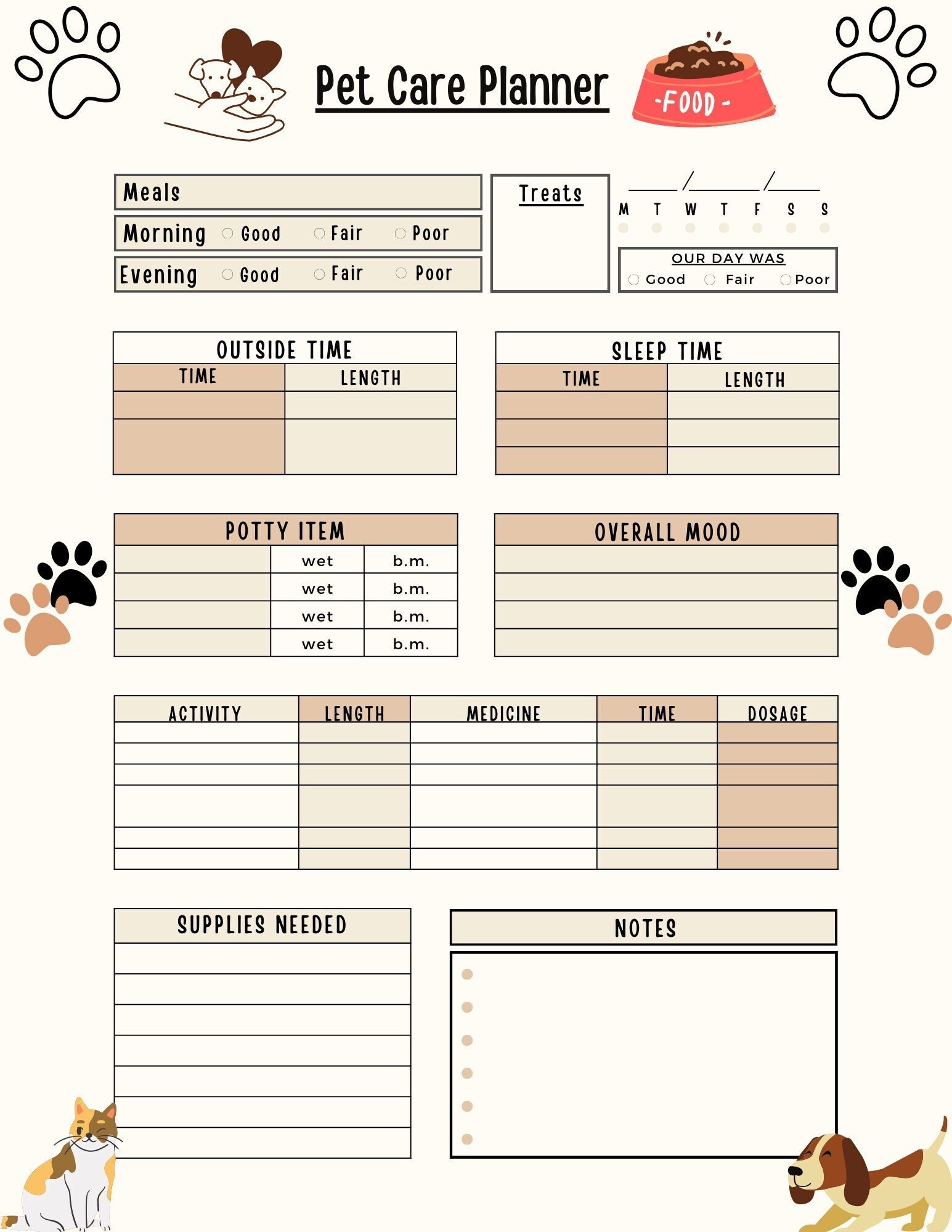 Editable Canva Pet Planner; Pet Care Log; Editable Pet Log; Pet Lover ...