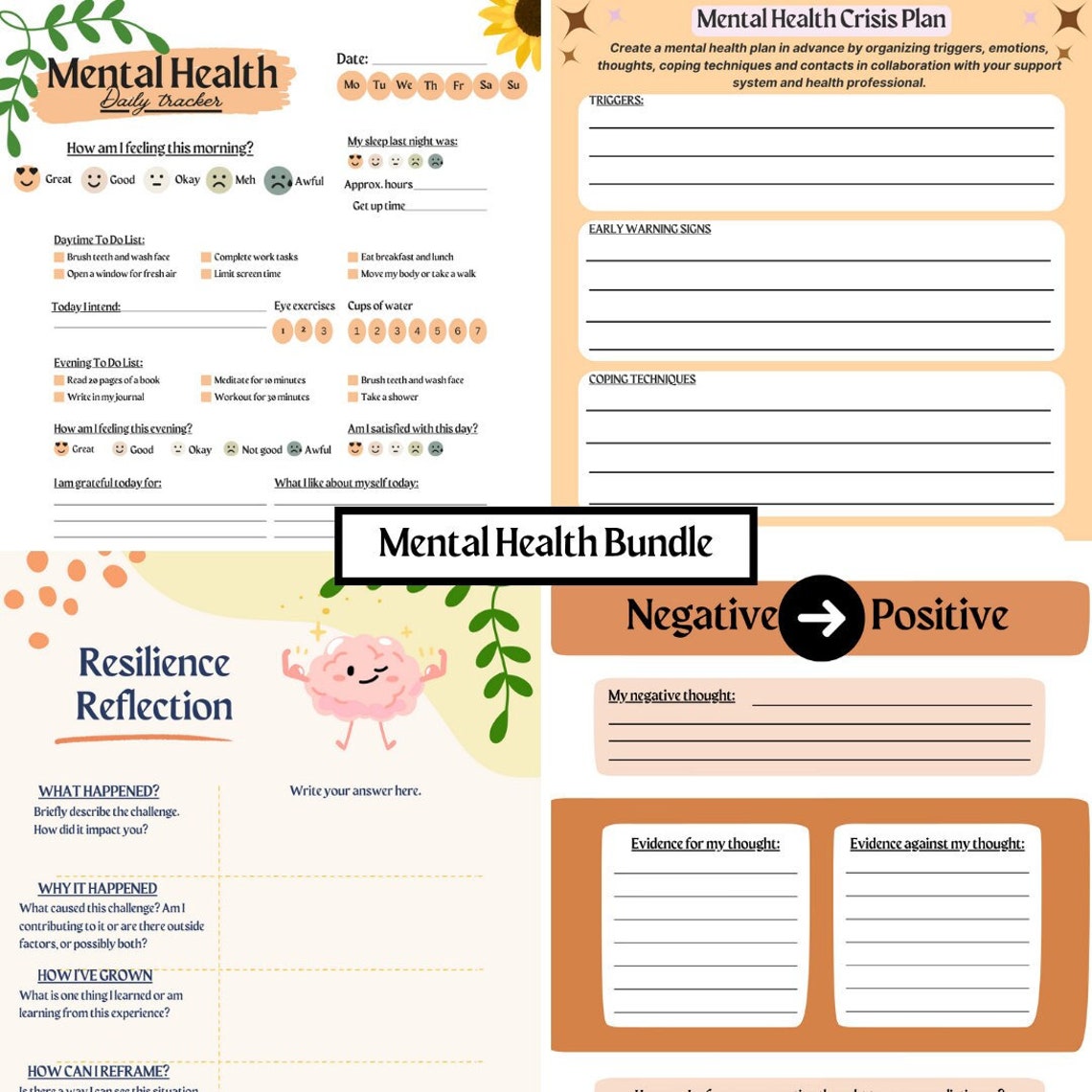 Mental Health Template Bundle; Editable Canva Template; Mental Health ...