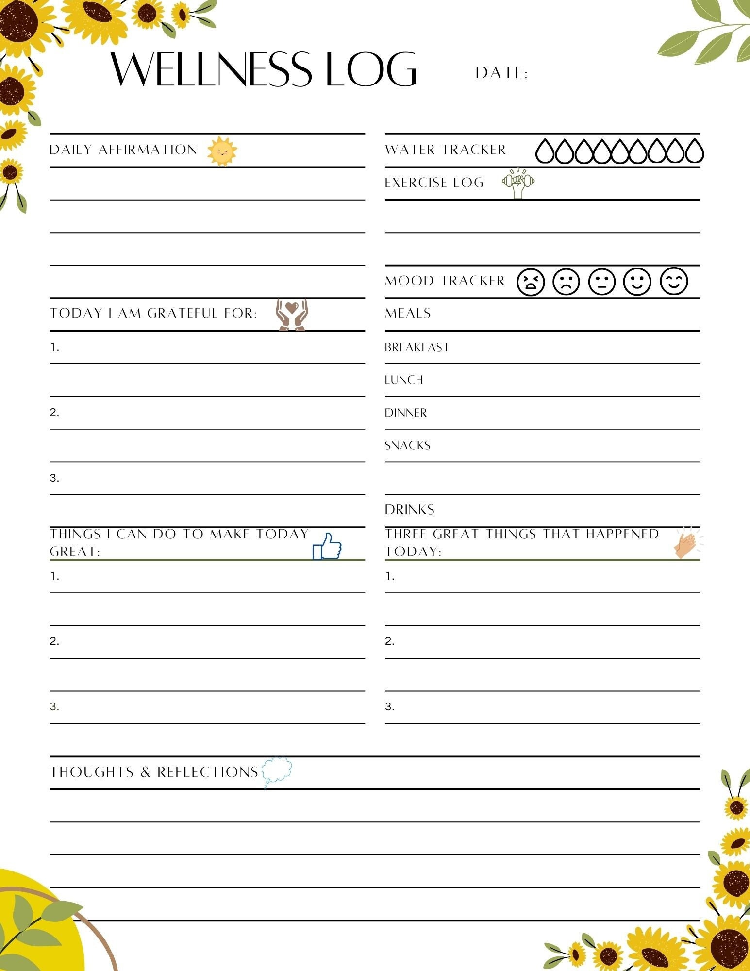 Wellness Log Editable Canva Template; Wellness Worksheet, Digital ...