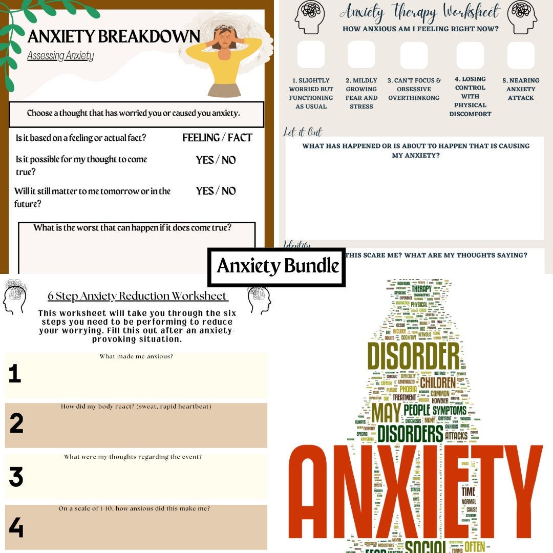 Anxiety Template Bundle; Editable Canva Templates; Anxiety Worksheets ...