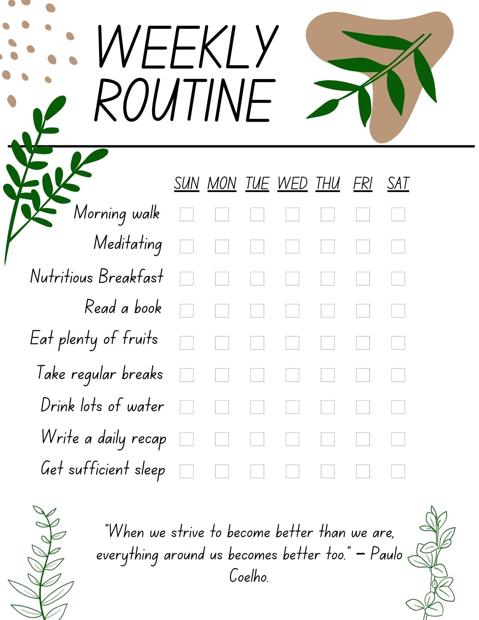 Weekly Routine Editable Canva Template Digital Weekly Planner Wellness ...