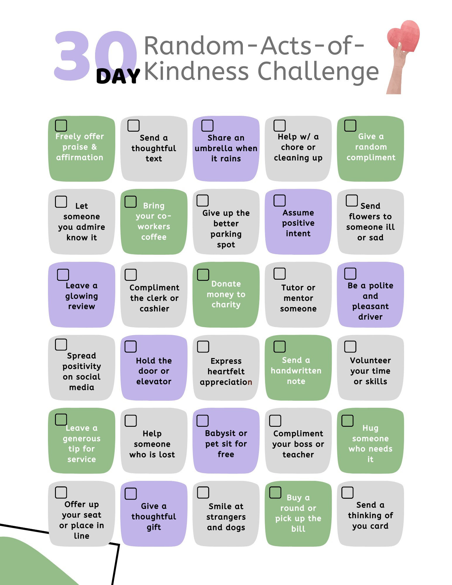 30 Days of Random Acts of Kindness Challenge; Editable Canva Template ...