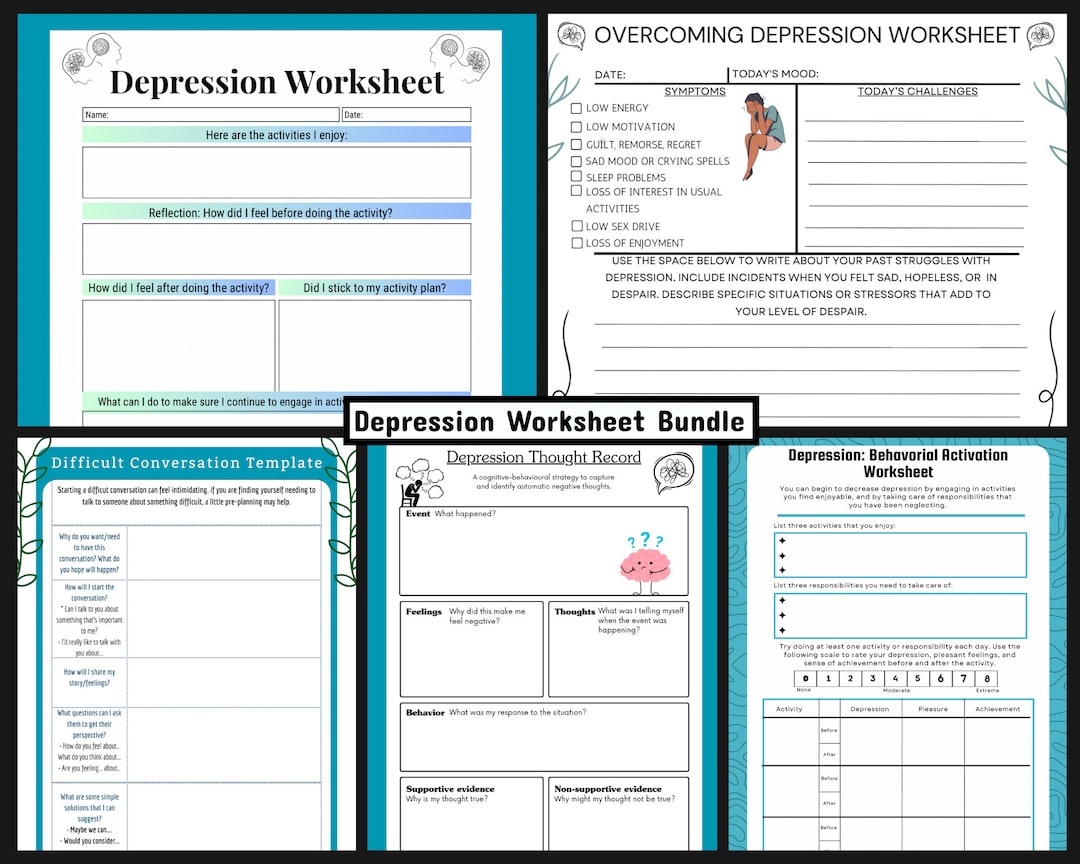 Depression Worksheet Bundle; Editable Canva Worksheets; Mental Health ...