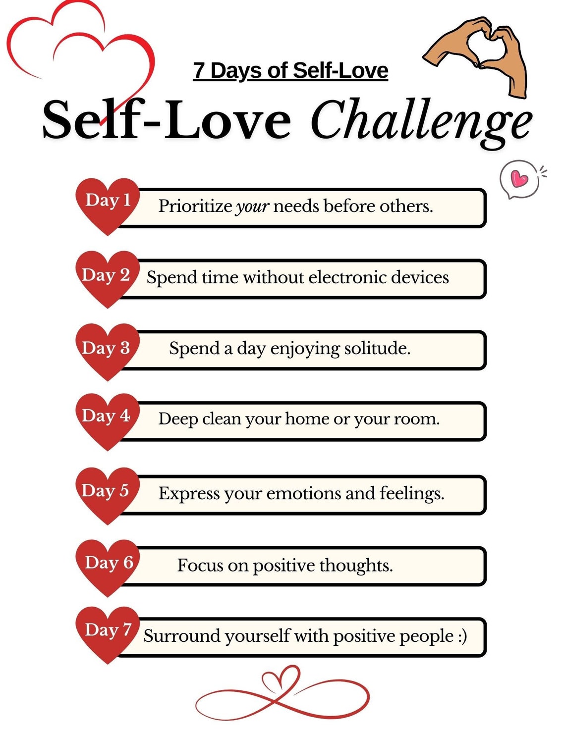 7-day Self-love Challenge; Editable Digital Self Love Challenge; Self ...