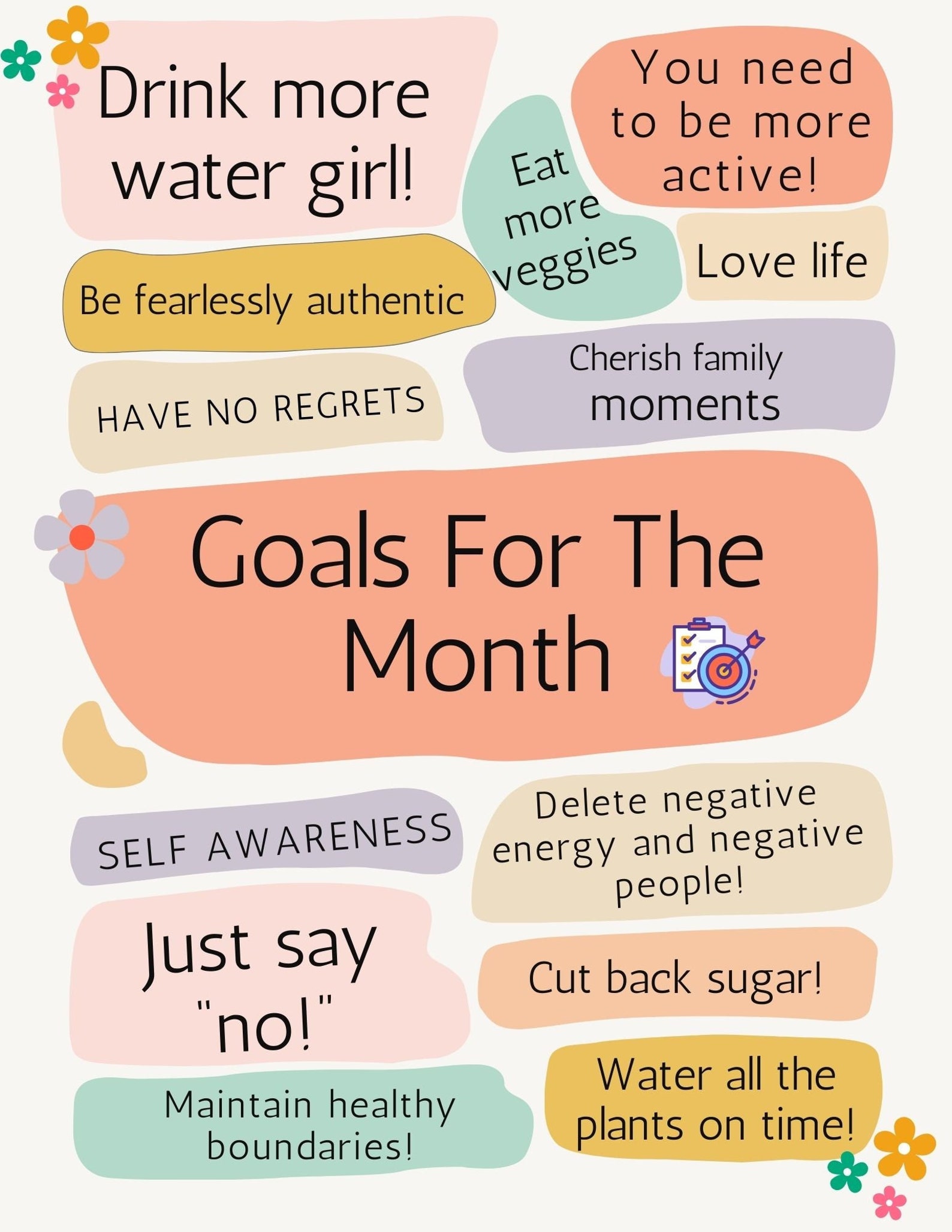 Goals of the Month Editable Canva Template; Goal Planner; Monthly Goals ...