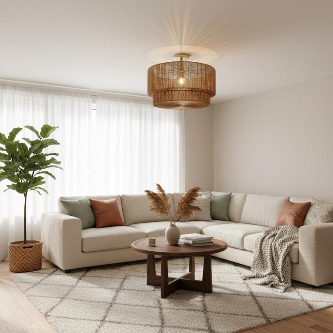 Shiloh Lace Flush Mount Ceiling Light Rattan Pendant Fixture Overhead ...