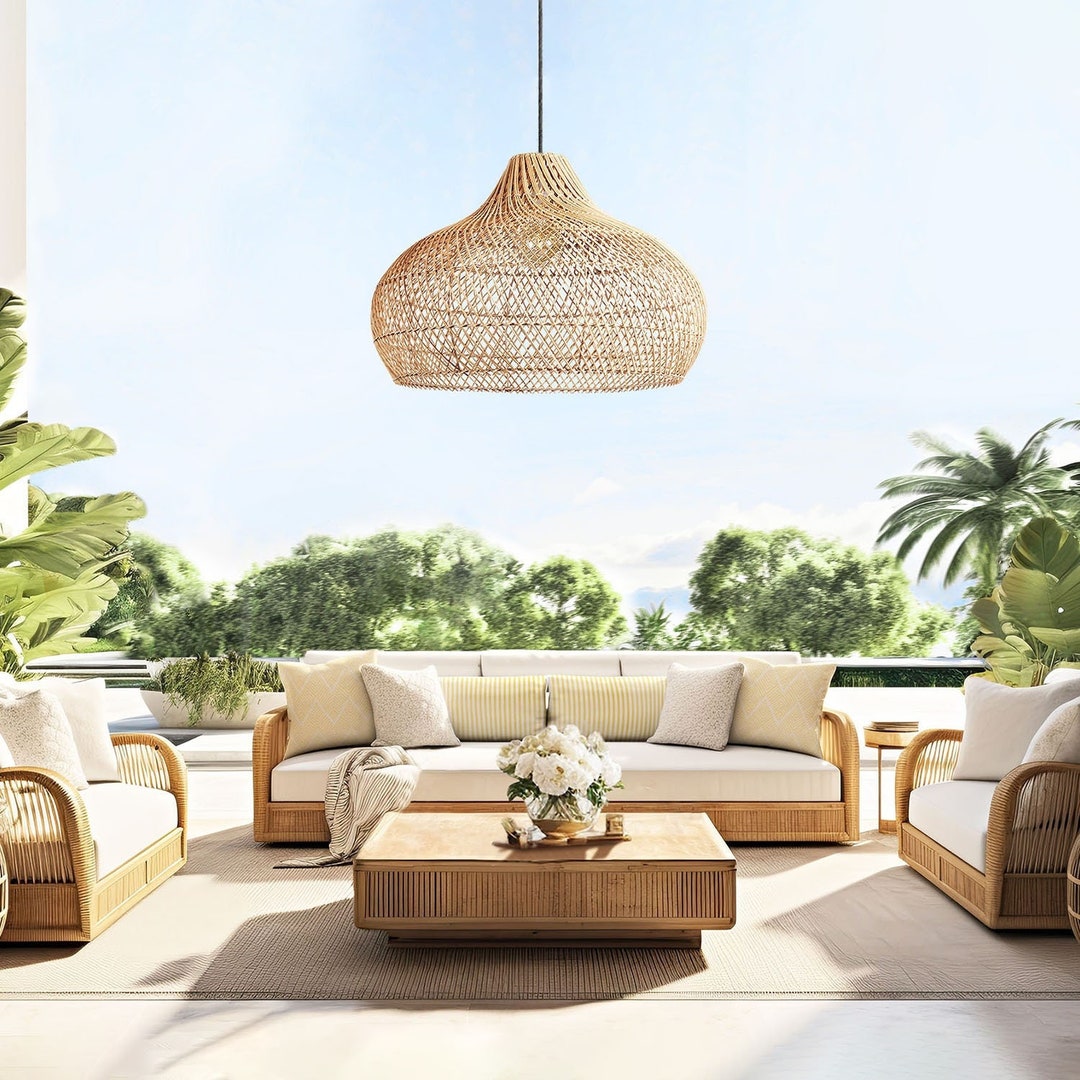 Outdoor Charlotte Rattan Pendant Light-bamboo Pendant Light, Boho Lamp ...