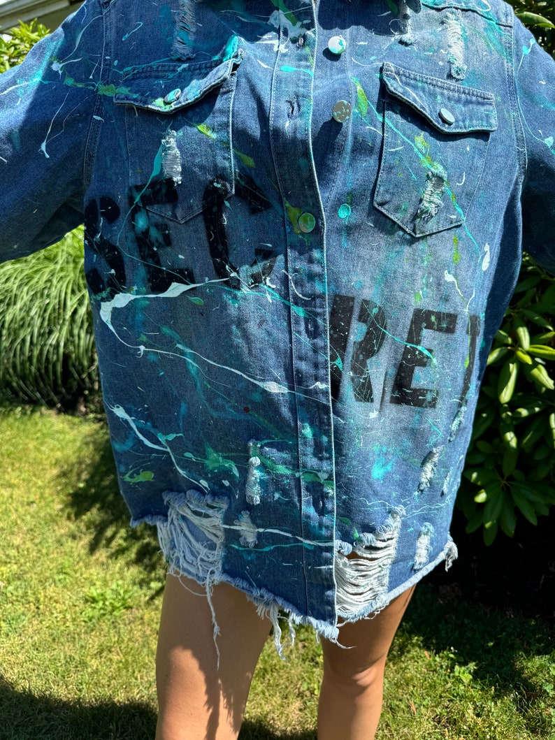 Original Hand Painted Paint Splatter Graffiti Denim Jean Jacket, Street ...