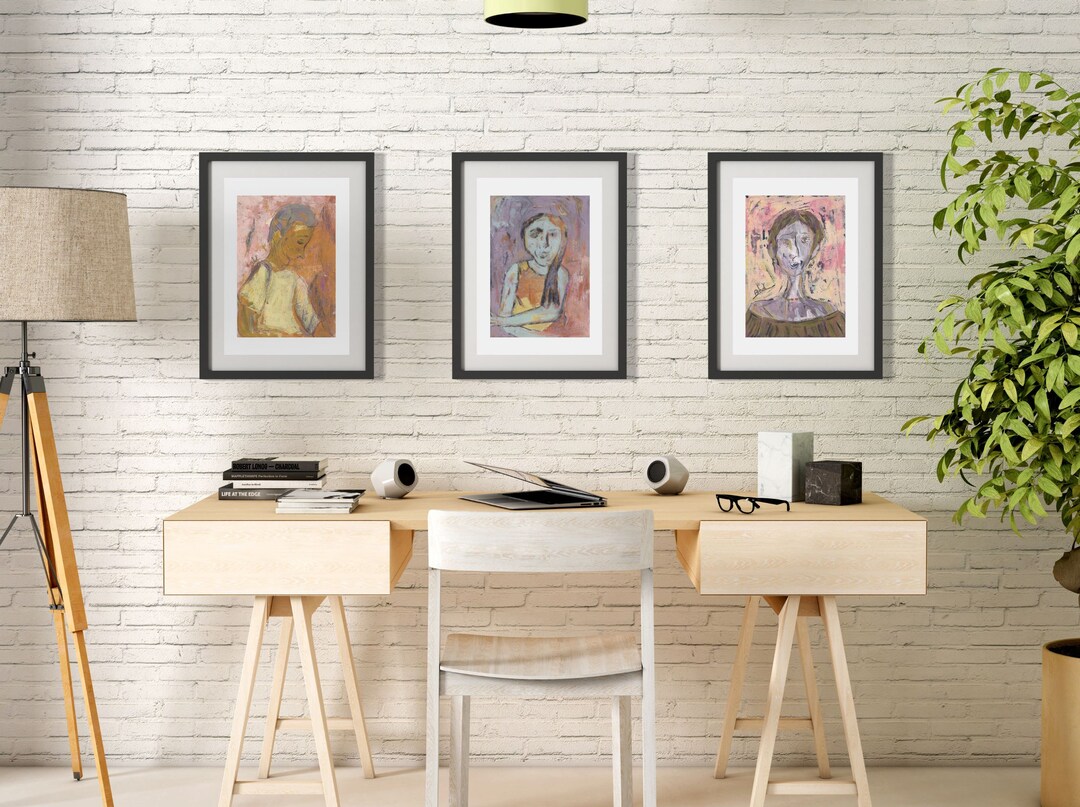 Abstract Expressionist Wall Art Sets of 2 Modern Figurative Print Mixed ...