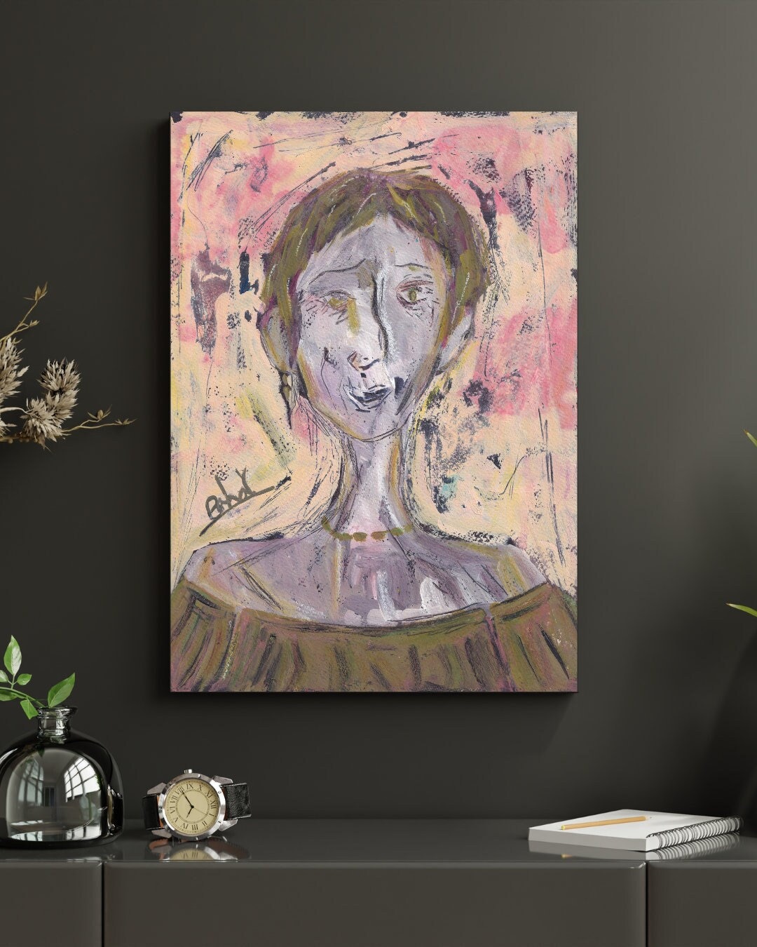 Abstract Expressionist Painting of a Woman With Short Hair, Feminist ...