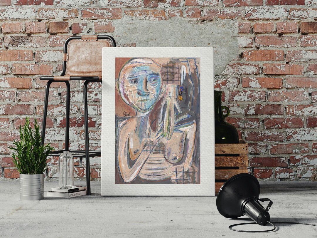 Creepy Painting Portraiture Modern Art for Bathroom Expressionism Art ...