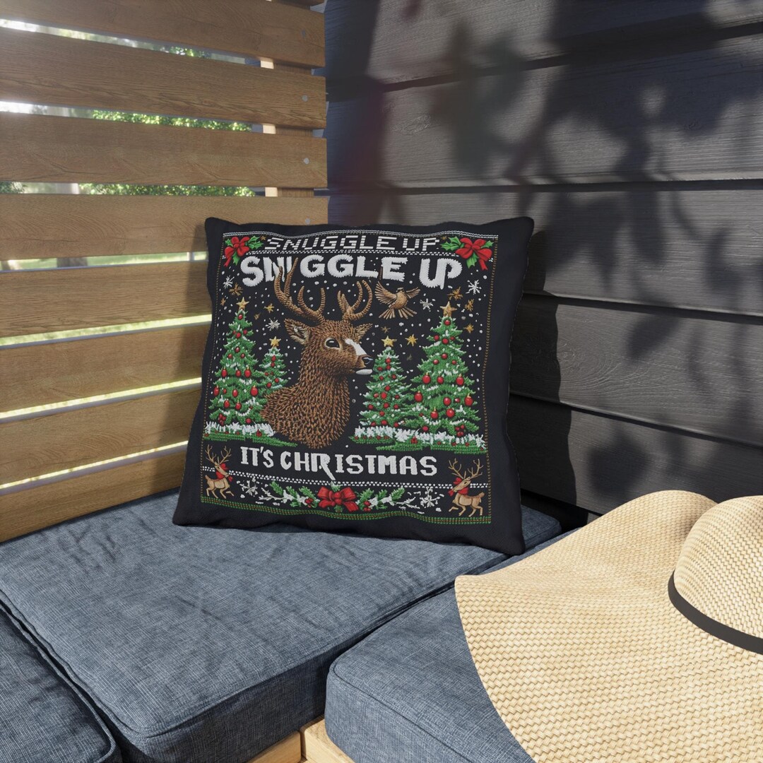 Festive Outdoor Christmas Pillow Cozy Reindeer Christmas Tree Design ...