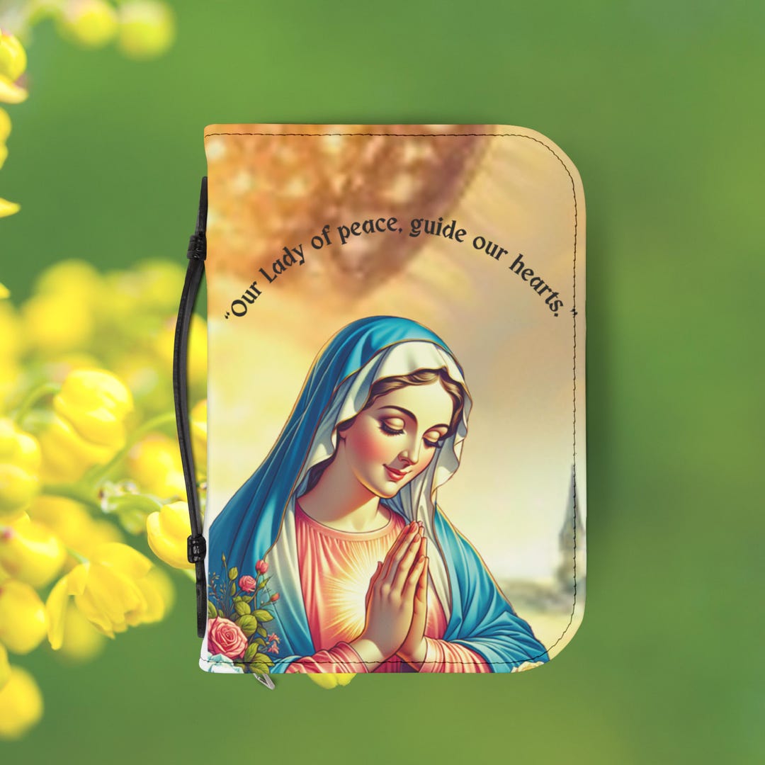 Our Lady of Peace Bible Cover | Catholic Zippered PU Leather Case ...