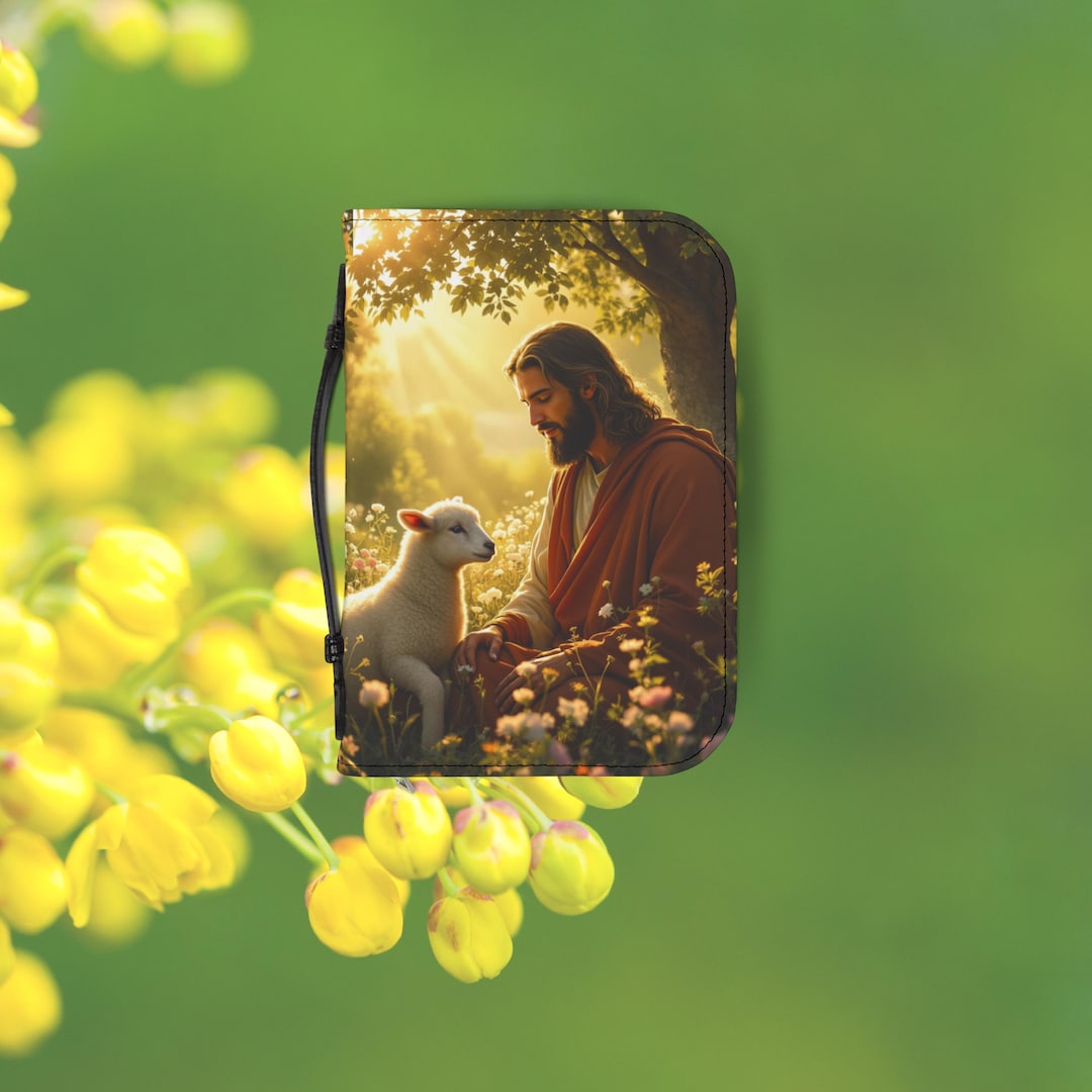 Bible Cover With Jesus and Lamb | Zippered Religious Case for Women ...