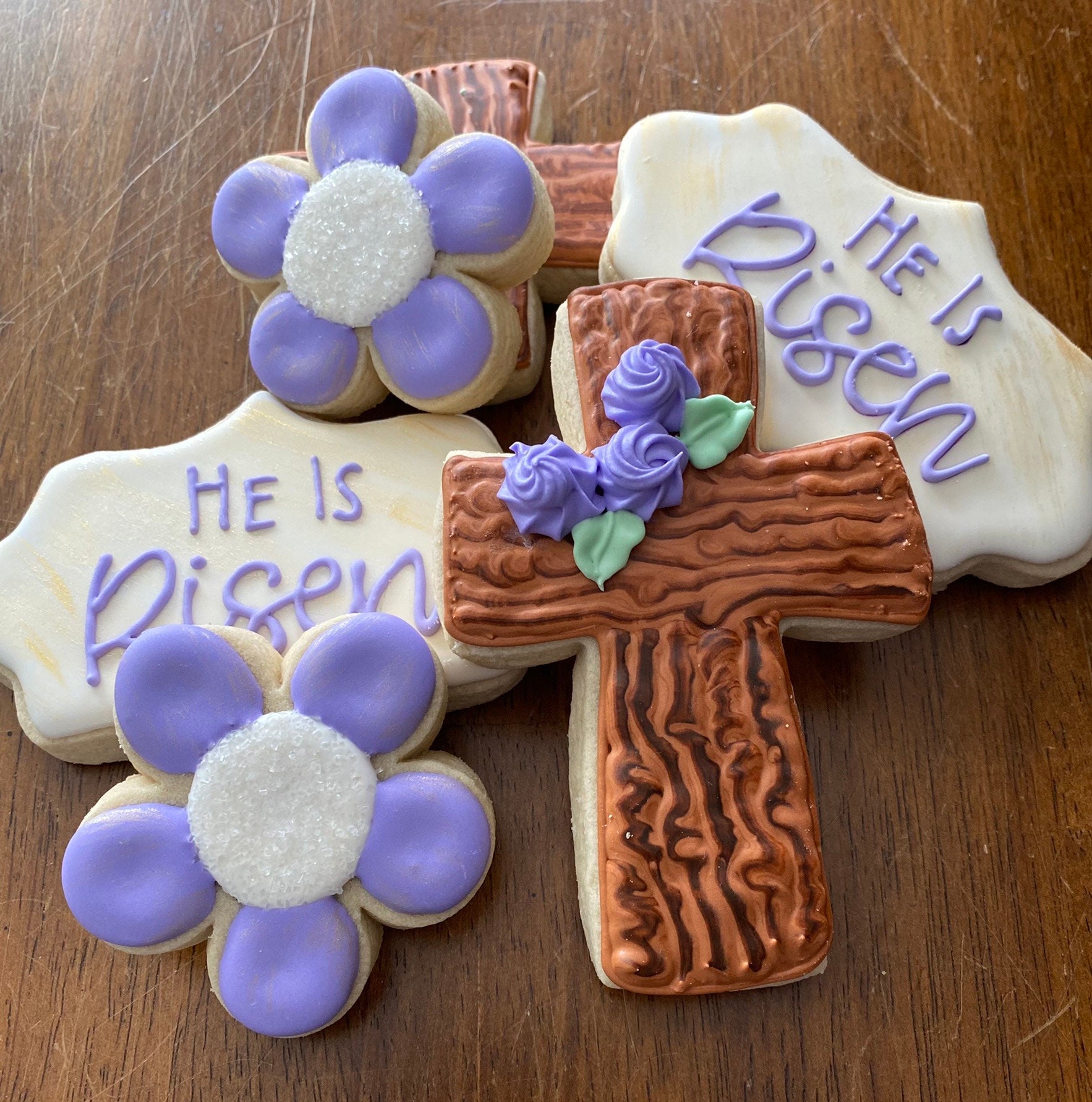 One Dozen (12) Religious Easter Sugar Cookies, Wooden Cross, Spring Desserts, He is Risen Cookie ...