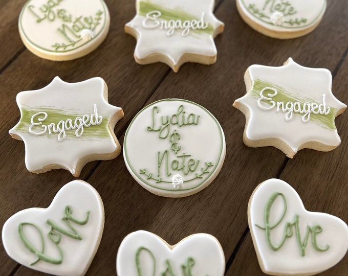 One Dozen 12 Engagement Sugar Cookies, Customizable Cookies ...