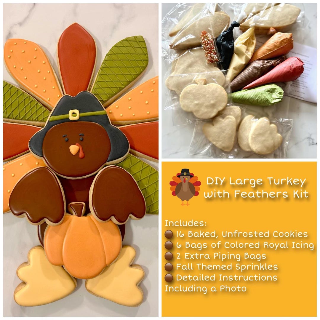 Thanksgiving Turkey Sugar Cookie Decorating Kit, DIY Sugar Cookies With ...