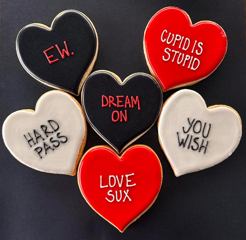Anti Valentine's Day Sugar Cookies, Red and Black Heart Gift Cookies ...